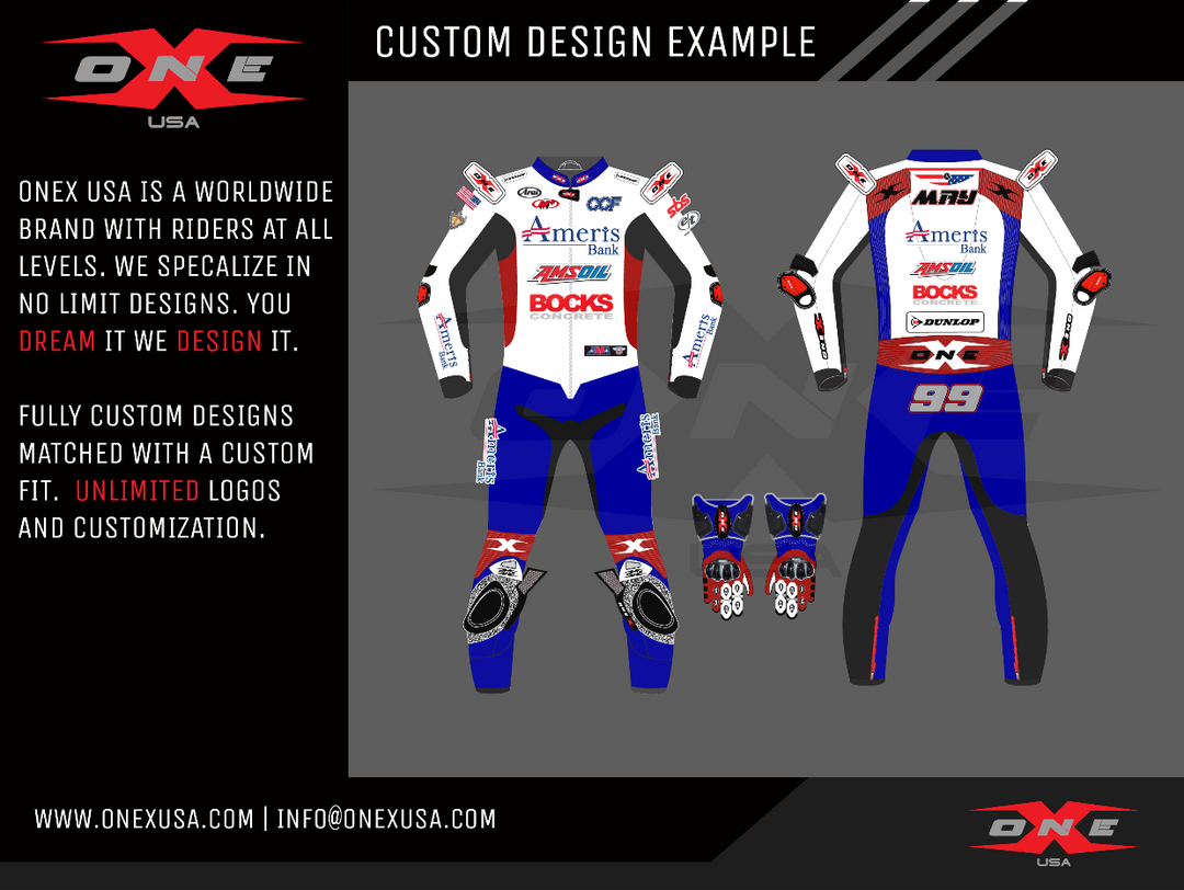 OneX USA Pro Race Custom Two-Piece Leather Suit & Custom Gloves