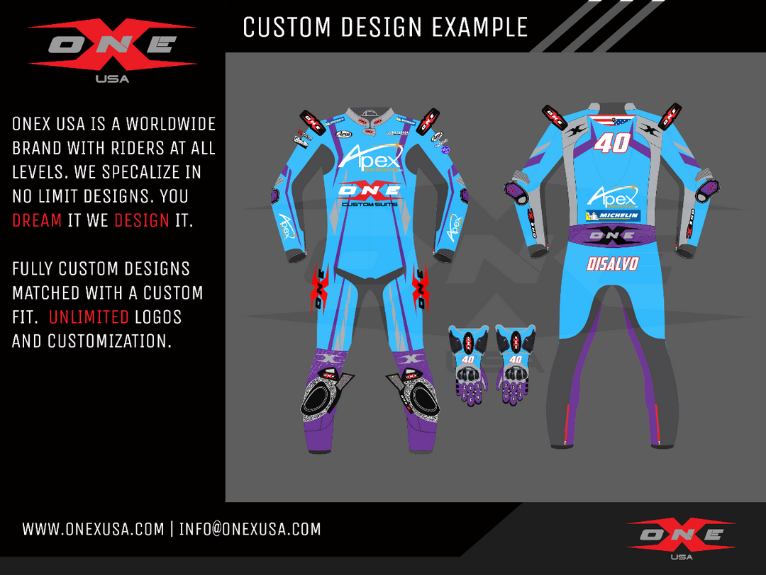 OneX USA Pro Race Custom Two-Piece Leather Suit & Custom Gloves
