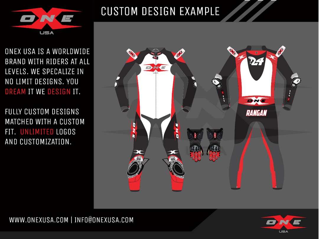 OneX USA Pro Race Custom Two-Piece Leather Suit & Custom Gloves