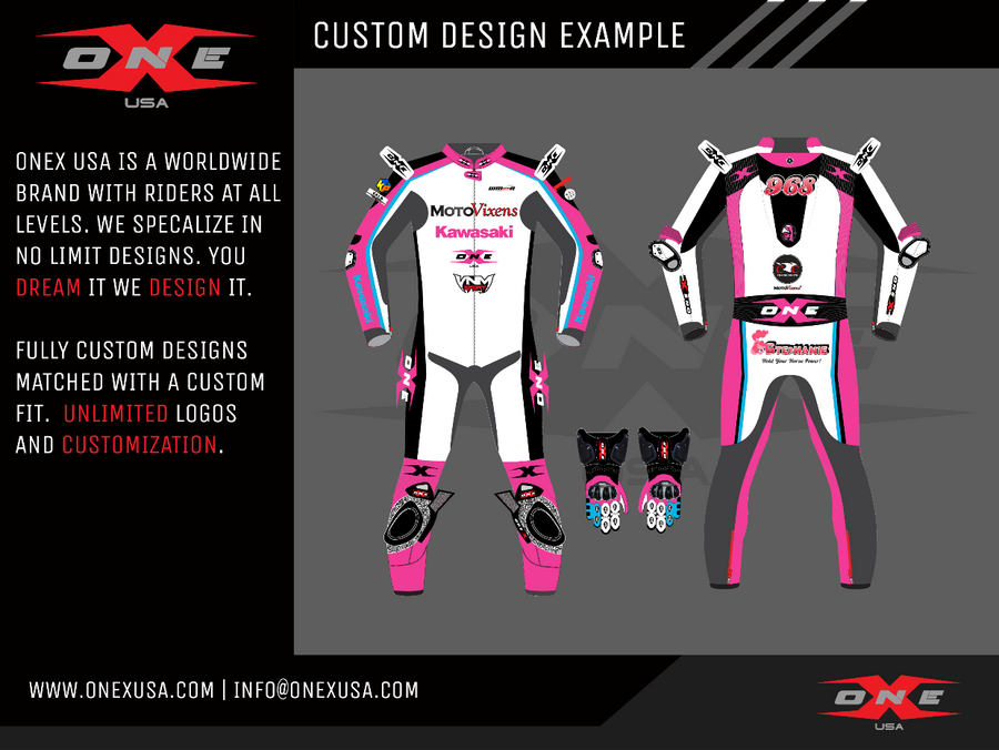 OneX USA Pro Race Custom Two-Piece Leather Suit & Custom Gloves